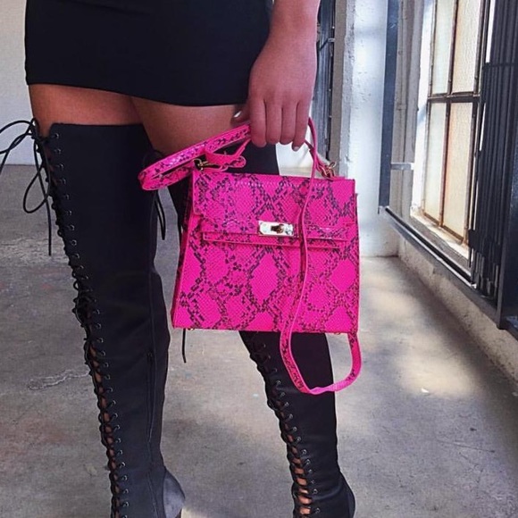 Bags | Hot Pink Snake Shoulder Bag | Poshmark